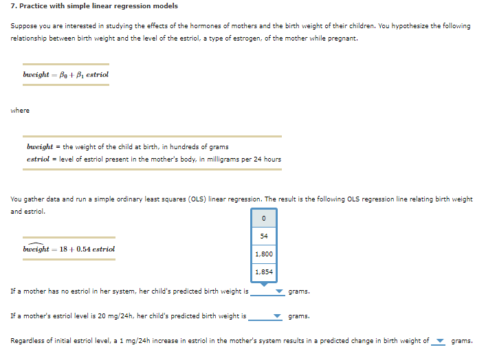 Solved 7. Practice with simple linear regression models | Chegg.com