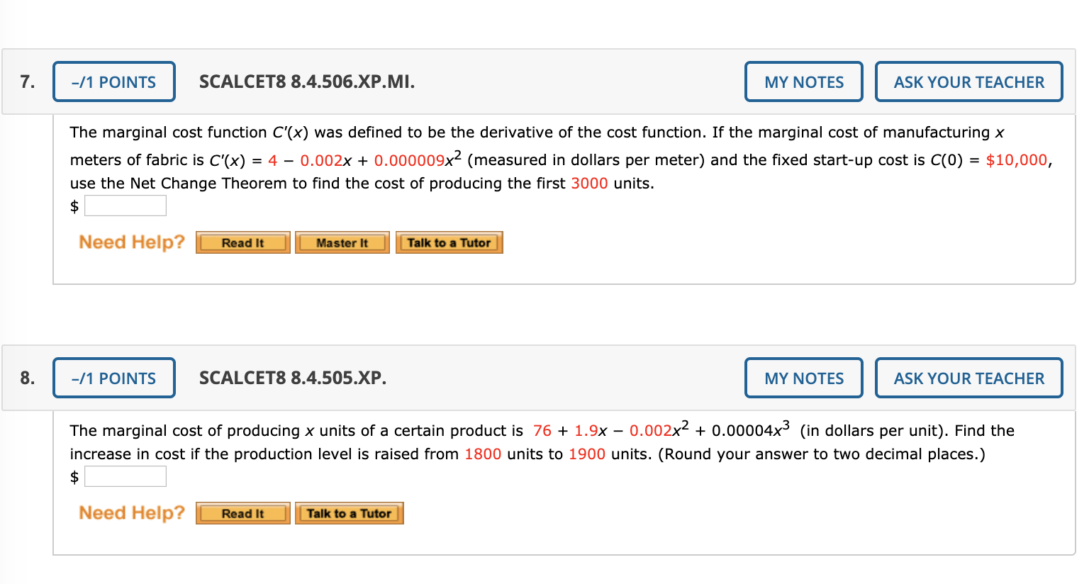 Solved 7) The marginal cost function C'(x) was defined to be | Chegg.com
