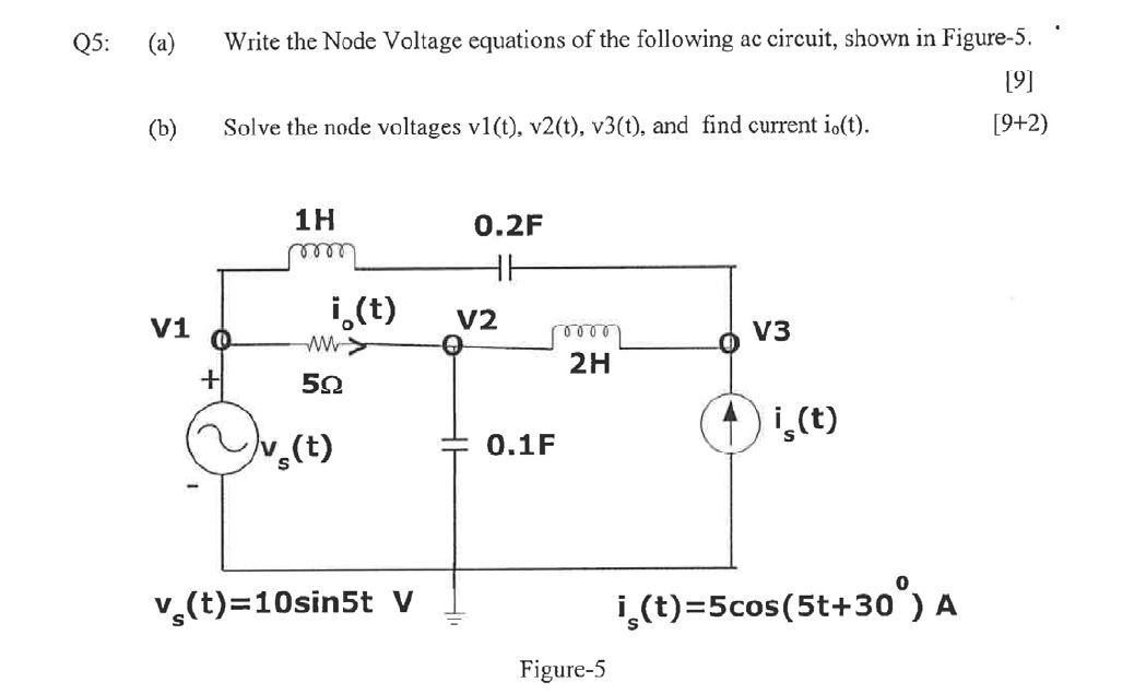 Solved Q5: (a) Write the Node Voltage equations of the | Chegg.com