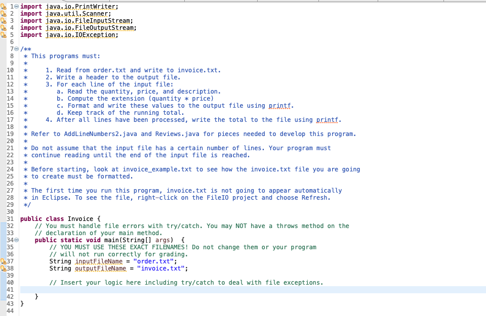 Solved Follow the directions at the top of Invoice.java | Chegg.com