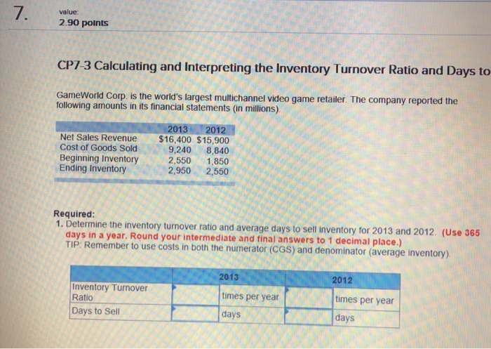 Solved value 2.90 points CP7-3 Calculating and Interpreting | Chegg.com