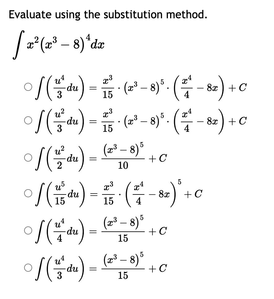 Solved Evaluate using the substitution method. | Chegg.com