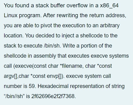 Solved You found a stack buffer overflow in a x86_64 Linux | Chegg.com