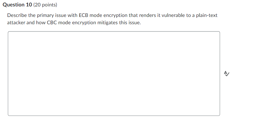 Solved Describe The Primary Issue With Ecb Mode Encryption 