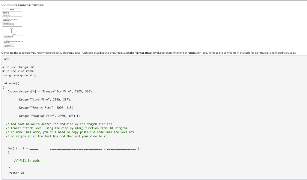 Complete the code below by referring to the UML | Chegg.com