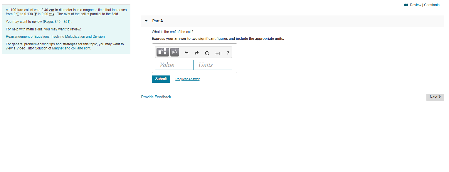 Solved Review Constants Part A A 1100-turn coil of wire 2.40 | Chegg.com