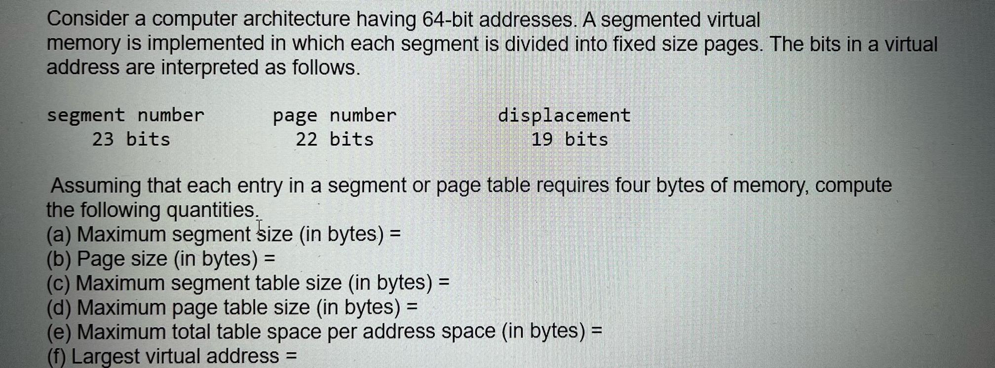 Solved Consider a computer architecture having 64-bit | Chegg.com