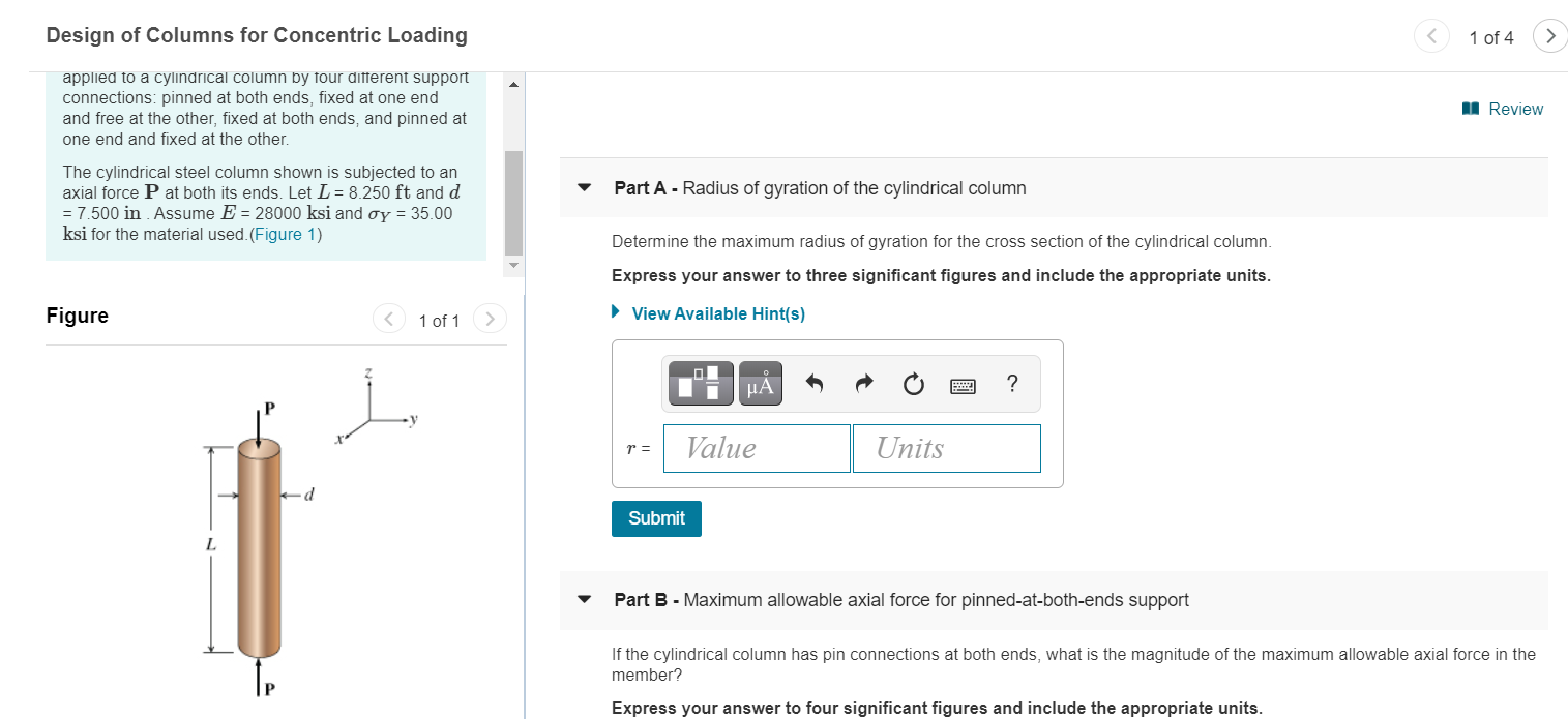 Solved Design of Columns for Concentric Loading | Chegg.com