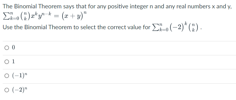 Solved The Binomial Theorem says that for any positive | Chegg.com