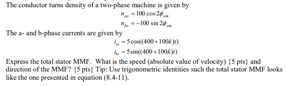 Solved The conductor turns density of ﻿a two-phase machine | Chegg.com