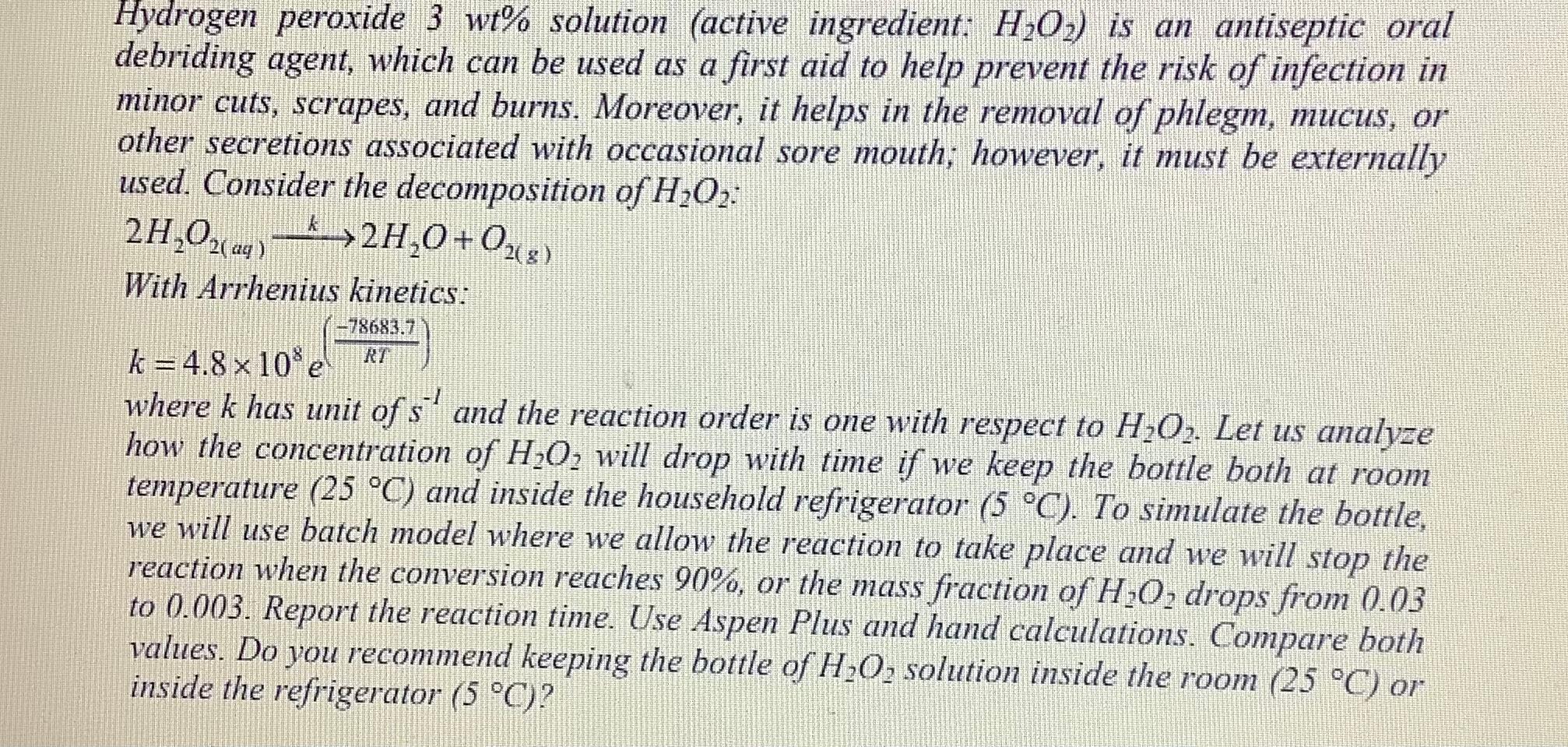 Solved (aq Hydrogen peroxide 3 wt% solution (active | Chegg.com