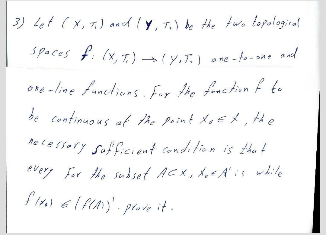 Solved 3) Let (X, T,) and (Y, T.) be the two topological | Chegg.com