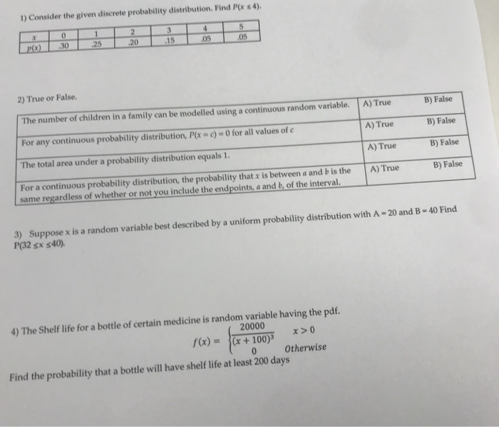 Solved 1) Consider the given discrete probability | Chegg.com