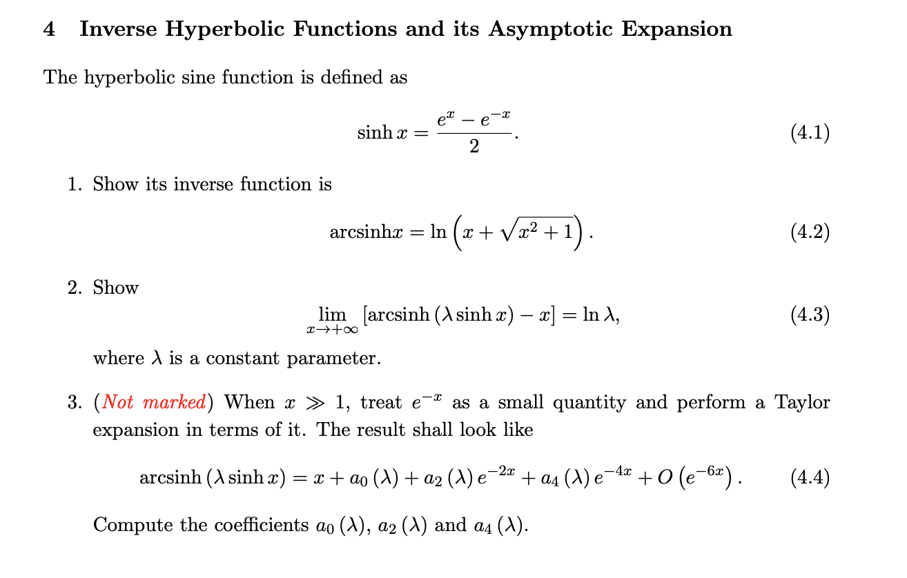 Solved 4 ﻿Inverse Hyperbolic Functions and its Asymptotic | Chegg.com