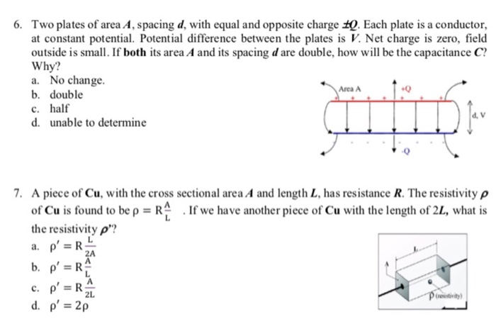 Solved 6. Two plates of area A, spacing d, with equal and | Chegg.com