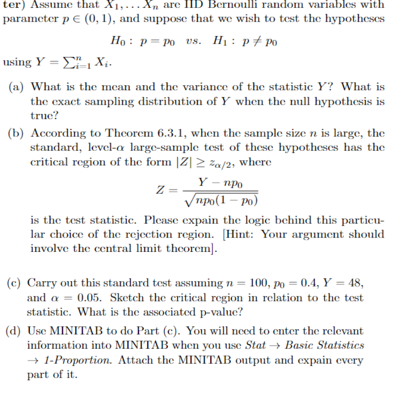 Solved ter) Assume that X1, ... Xn are HID Bernoulli random | Chegg.com