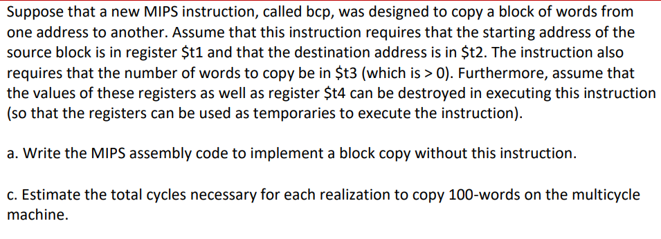 Solved Suppose that a new MIPS instruction, called bcp, was | Chegg.com