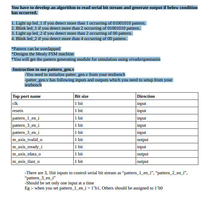 Solved You have to develop an algorithm to read serial bit | Chegg.com