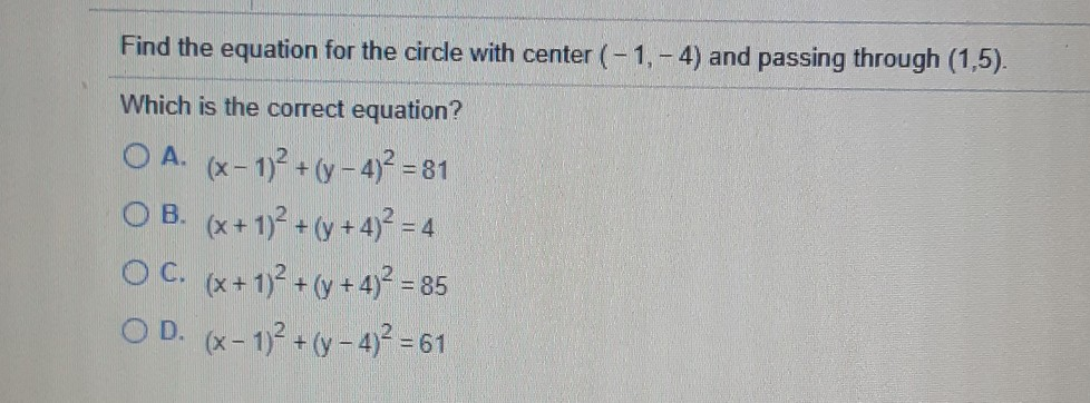 Solved Write the standard form of the equation of the circle | Chegg.com