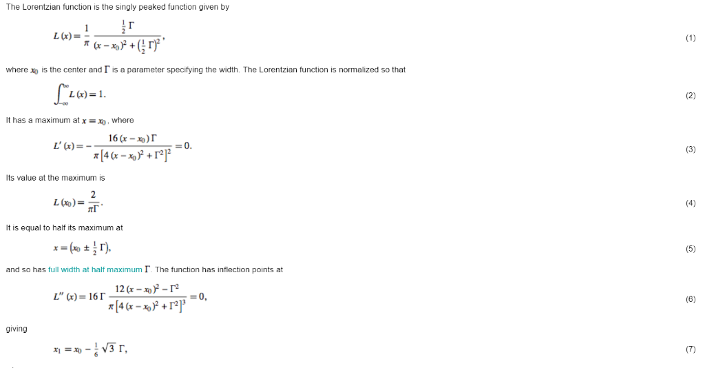 Solved The Lorentzian function is the singly peaked function | Chegg.com