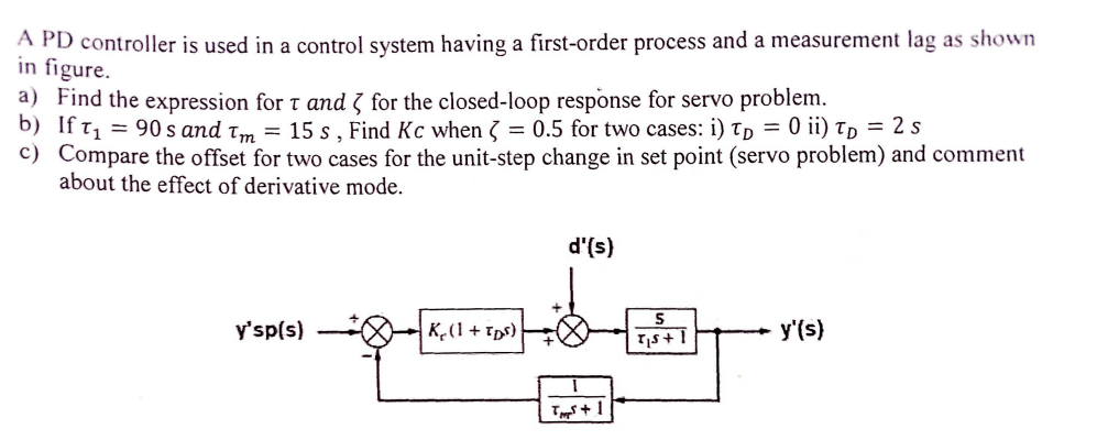 Solved A PD ﻿controller is ﻿used in ﻿a control system having | Chegg.com