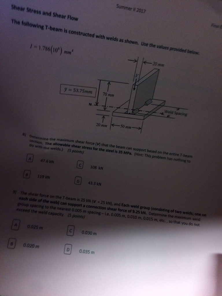 Solved Summer 2017 Shear Stress and Shear Flow The following | Chegg.com