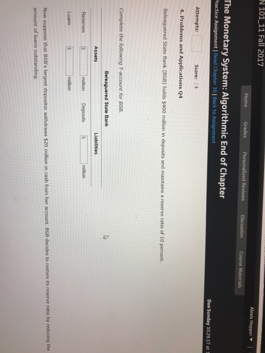 Solved N 101 11 Fall 2017 Alexis Hopper e Grades The | Chegg.com