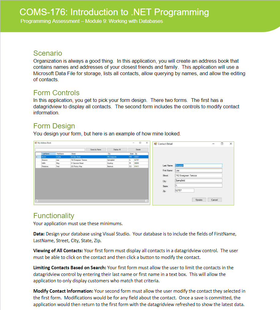Solved COMS-176: Introduction to .NET Programming | Chegg.com