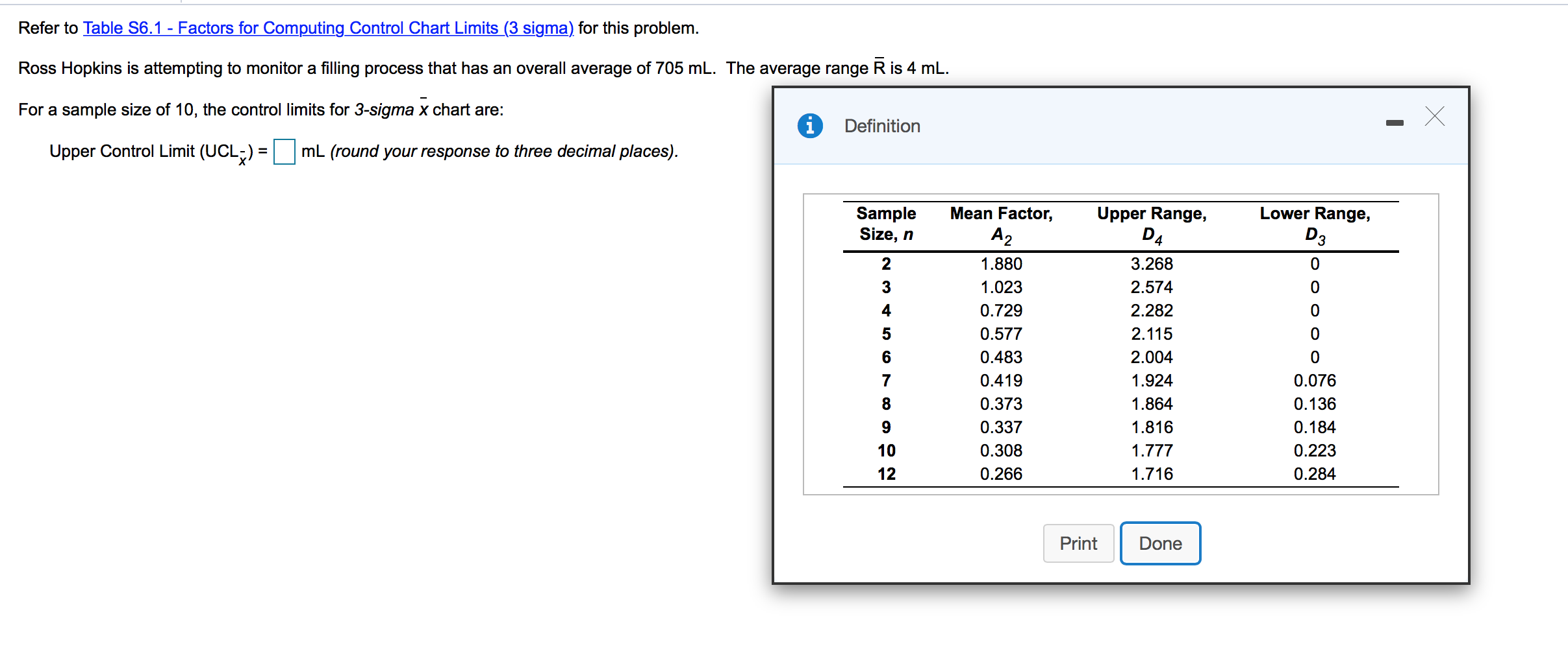 Solved For the sample size of 10, the control limits for | Chegg.com