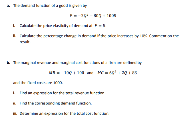 Solved a. ﻿The demand function of a good is given | Chegg.com