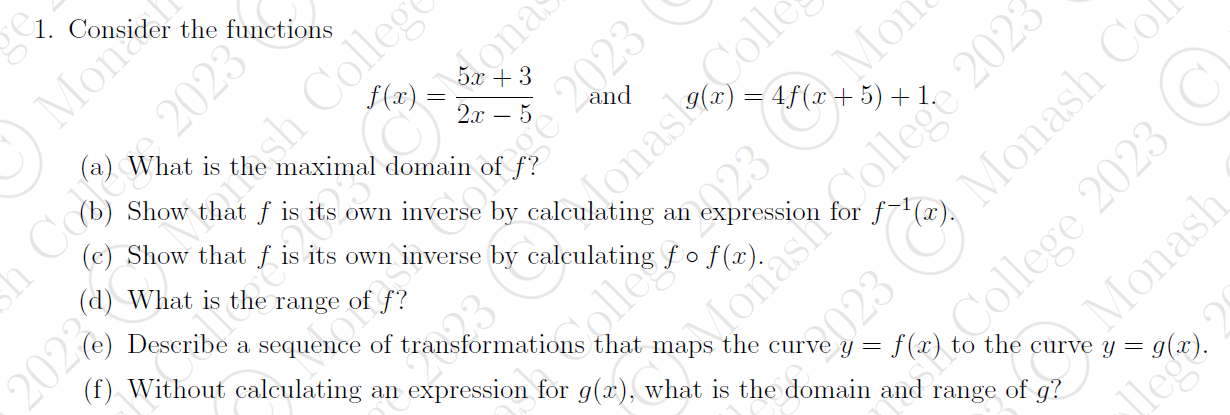 Solved 1. Consider the functions f(x)=2x−55x+3 and | Chegg.com