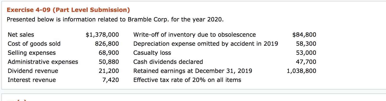 Solved Exercise 4-09 (Part Level Submission) Presented below | Chegg.com