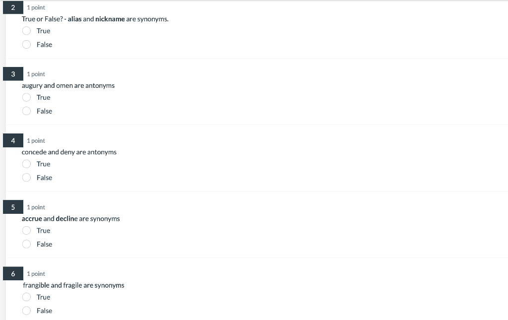 Solved 2 1 point True or False? - alias and nickname are | Chegg.com