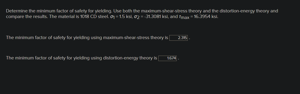 Solved Determine The Minimum Factor Of Safety For Yielding