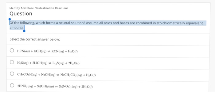 Solved Identify Acid Base Neutralization Reactions Question | Chegg.com