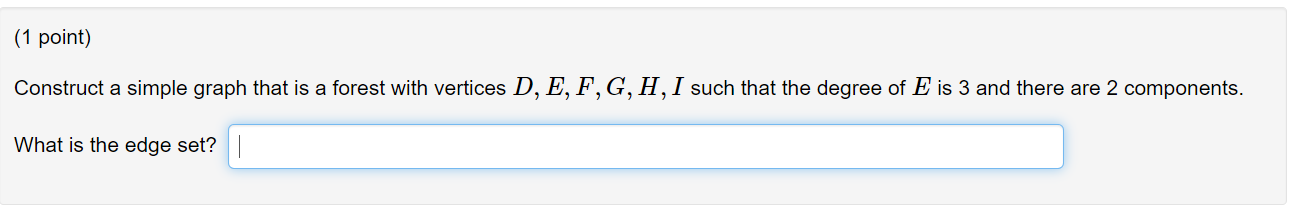 Solved (1 point) Construct a simple graph that is a forest | Chegg.com