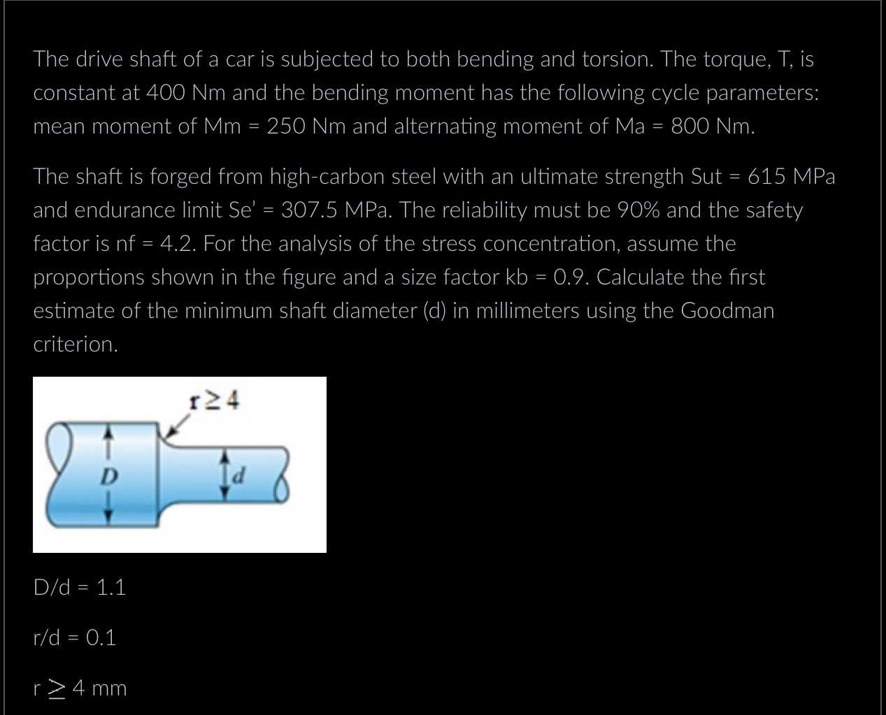 Solved The drive shaft of a car is subjected to both bending | Chegg.com