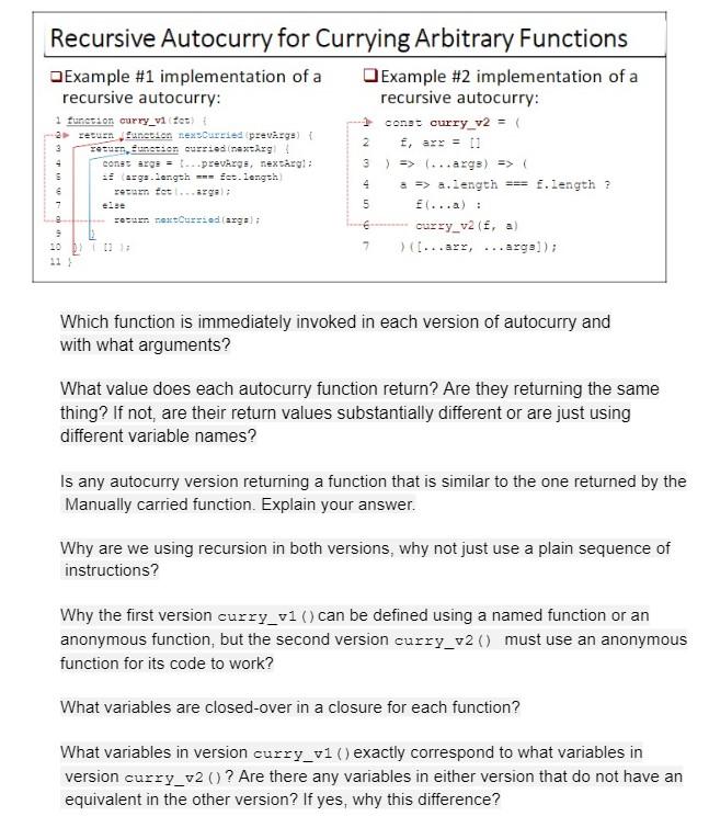 Solved Recursive Autocurry for Currying Arbitrary Functions | Chegg.com