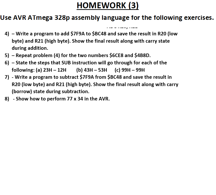 Solved Use AVR ATmega 328p assembly language for the | Chegg.com
