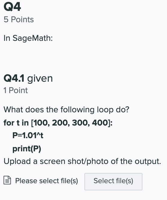 Solved Q4 5 Points In Sagemath Q41 Given 1 Point What Does 