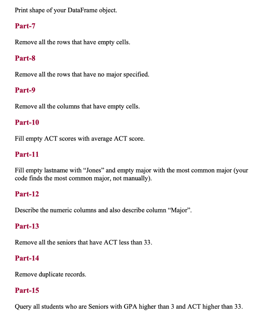 Solved Display your DataFrame object without indices from | Chegg.com