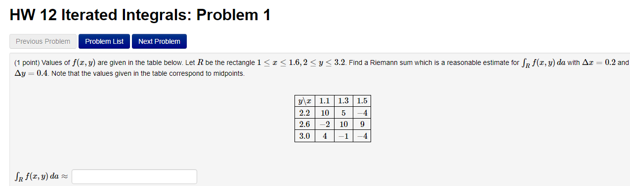Solved HW 12 Iterated Integrals: Problem 1 Previous Problem | Chegg.com