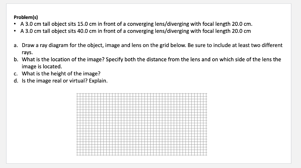 Solved Problem(s) • A 3.0 cm tall object sits 15.0 cm in | Chegg.com