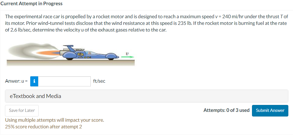 Solved The experimental race car is propelled by a rocket | Chegg.com