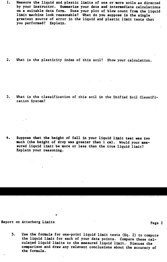 1. Measure the liquid and plastic limits of one or | Chegg.com