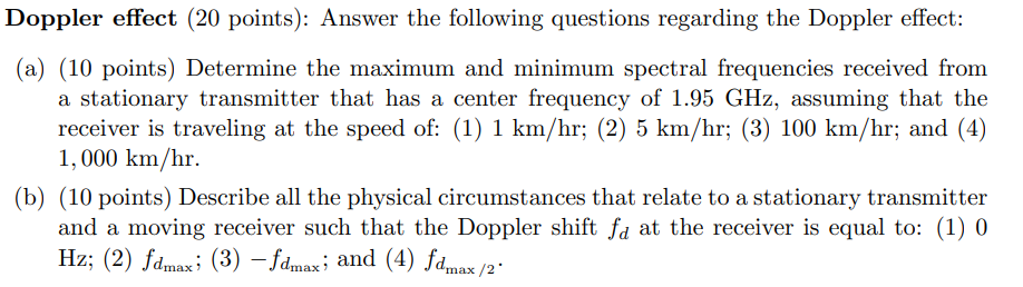 Solved Doppler effect (20 points): Answer the following | Chegg.com