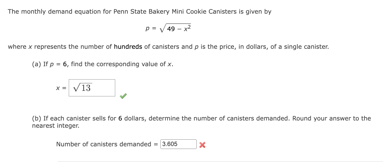 Solved The monthly demand equation for Penn State Bakery | Chegg.com