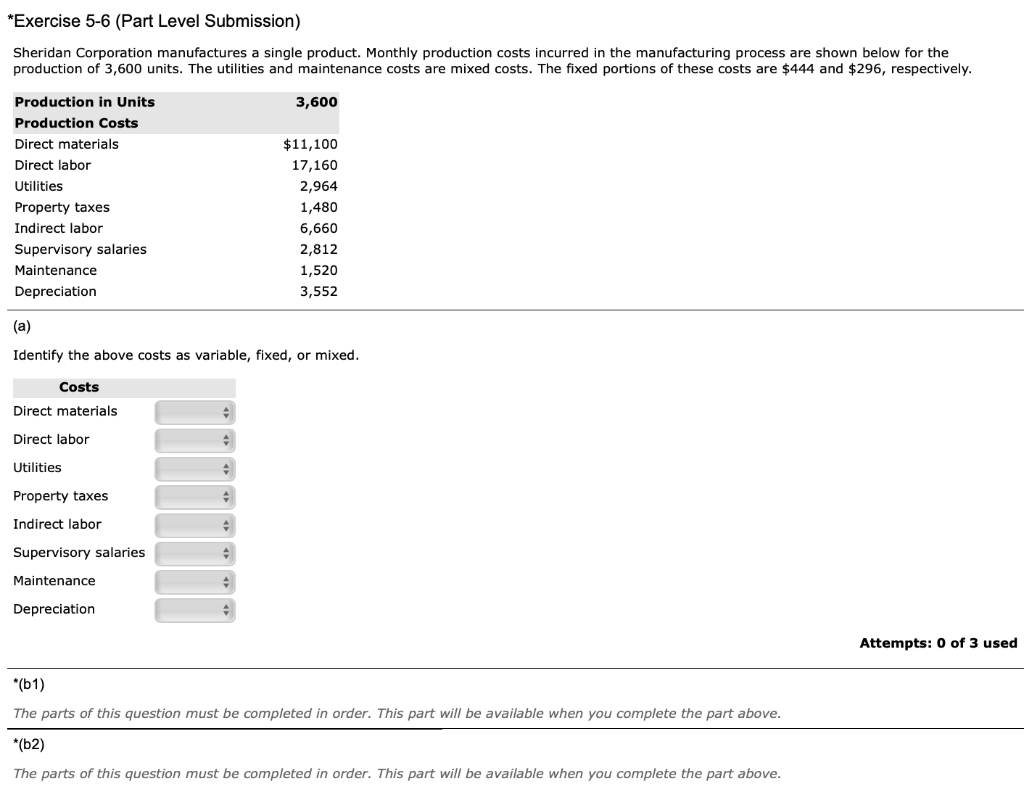 Solved *Exercise 5-6 (Part Level Submission) Sheridan | Chegg.com