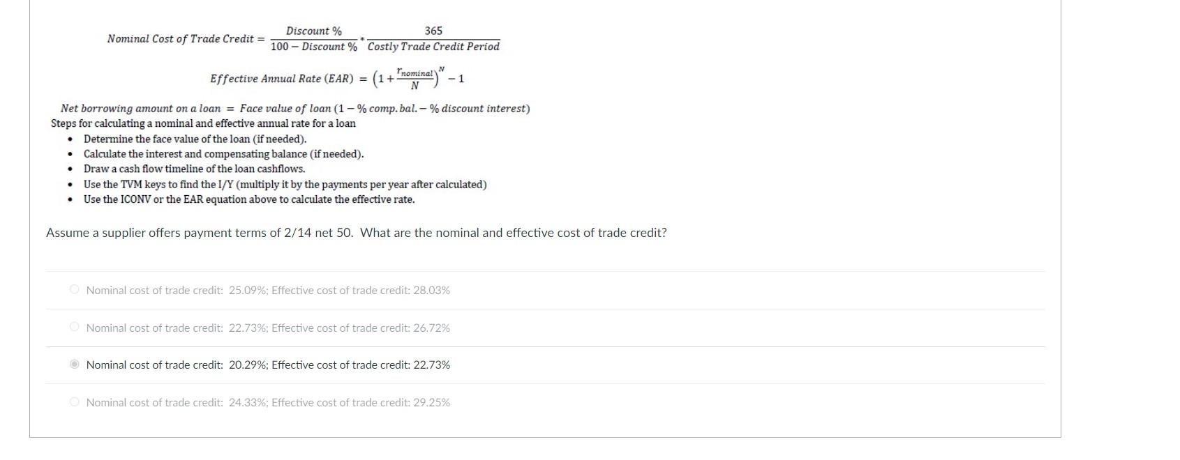 Solved Nominal Cost of Trade Credit =100− Discount % | Chegg.com