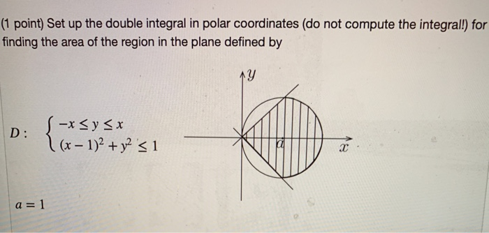 Solved (1 point) Set up the double integral in polar | Chegg.com